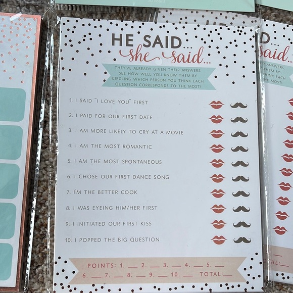 Party Supplies | Bridal Bingo And Bridal He Said She Said Games | Poshmark